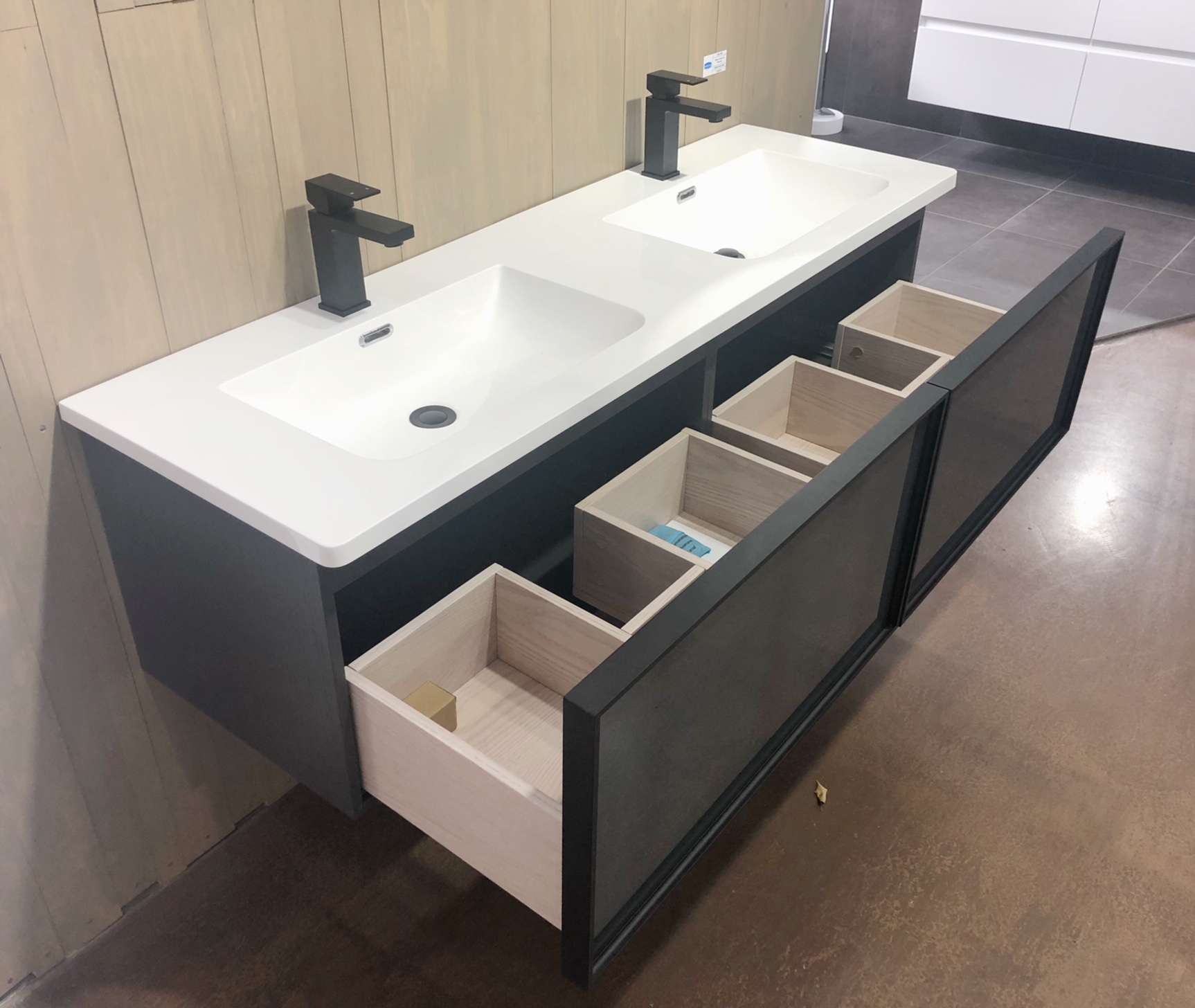 Timber Veneer on Plywood Vanity Wall Hung 1500mm Rae-1500 double basins