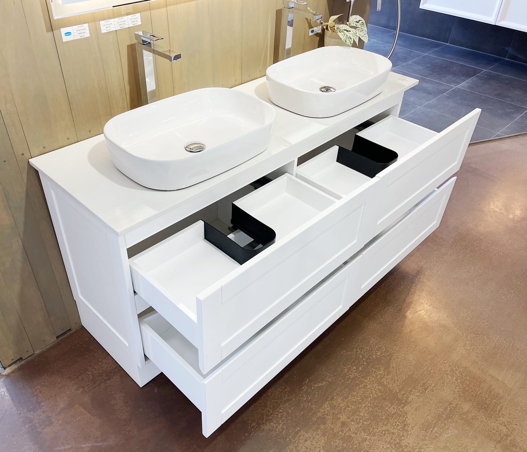 Floor Standing Vanity with Double Sit on Top Basin EVA-1500WD